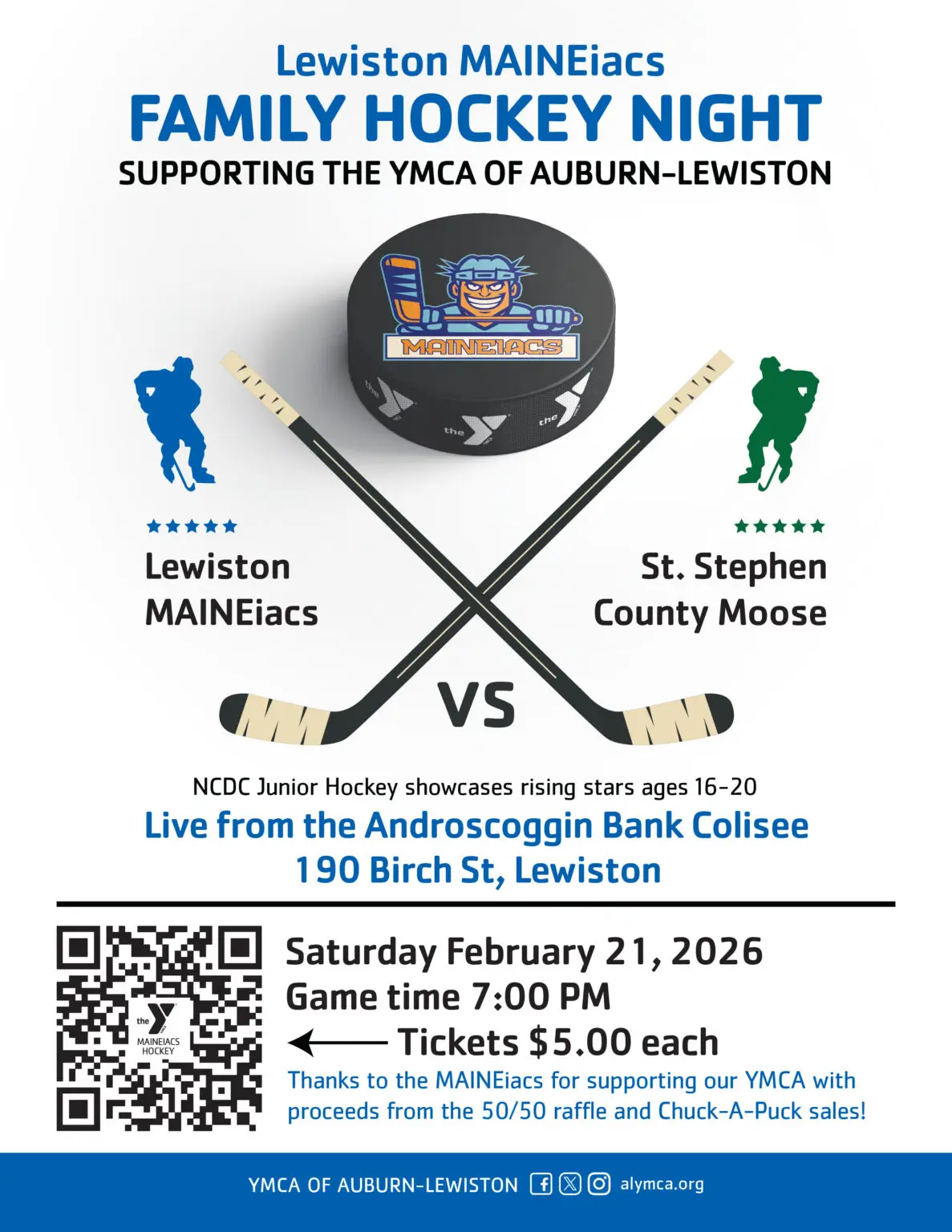 MAINEiacs Family Hockey Night Feb 21, 2026 - YMCA of Auburn-Lewiston